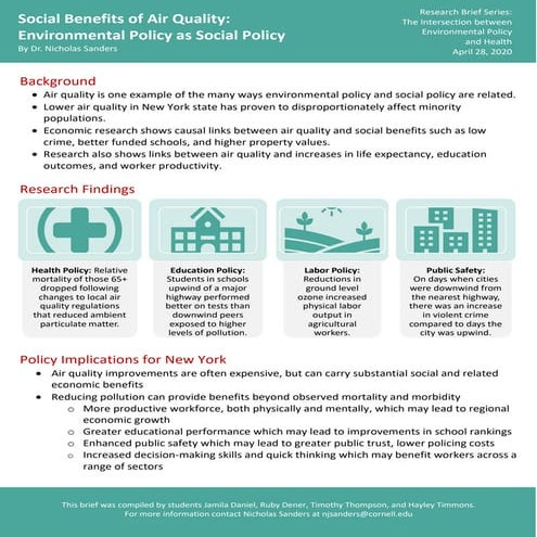 Social Benefits of Air Quality: Environmental Policy as Social Policy | PDF