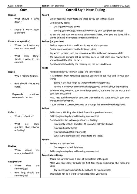 Cornell notes intro template | PDF