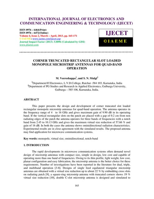 Design of l band truncated corner printed rectangular monopole antenna ...