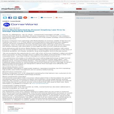 CornerWorld [CWRL] Moves to Bulletin Board | PDF