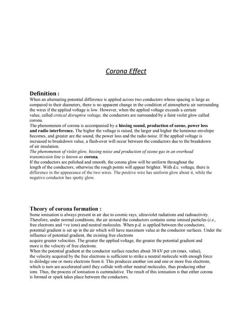 CORONA EFFECT IN TRANSMISSION LINE | PDF