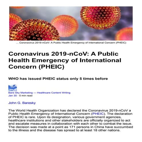 Coronavirus 2019-nCoV: A Public Health Emergency of International ...