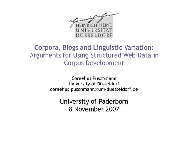 Corpora Blogs And Linguistic Variation Paderborn Ppt