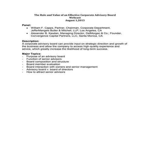 Corporate Advisory Boards, Their Role and Value | PDF