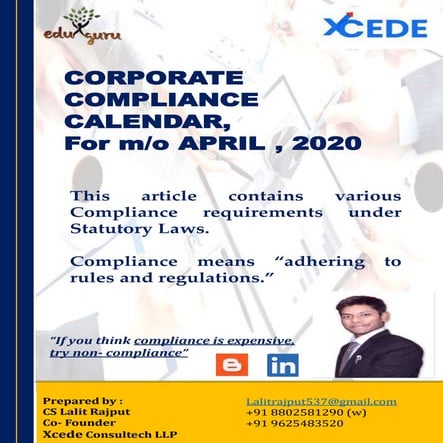 Corporate compliance calendar april 2020 | PDF