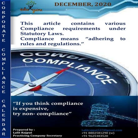 Corporate compliance calendar _ January 2020 | PDF