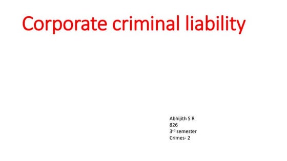 Corporate Criminal Liabilty | Law Journal | Law Notes | PDF
