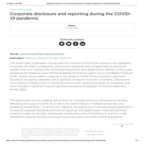 Corporate disclosure and reporting during the covid 19 pandemic emerald ...