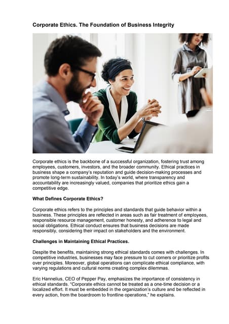 Corporate Governance and Business Ethics - PPT.pptx | Business ...