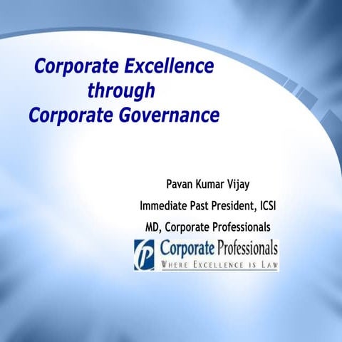Corporate excellence through corporate governance | PPT
