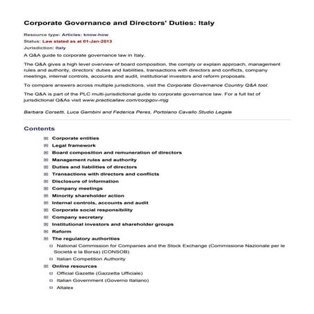 Corporate governance and directors’ duties: Italy | PDF
