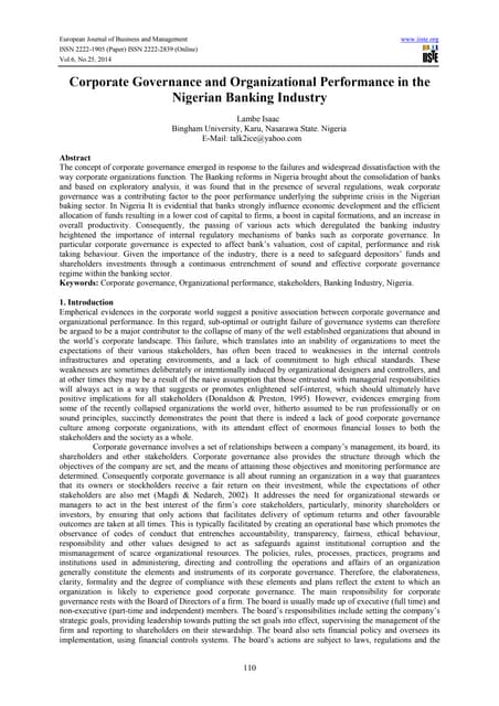 Impact of Corporate Governance on Organizational Performance | PDF