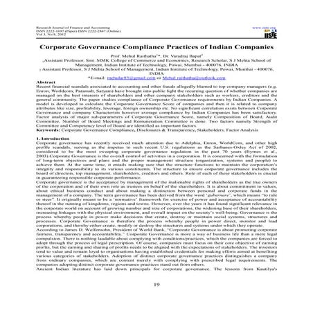 Corporate governance compliance practices of indian companies | PDF