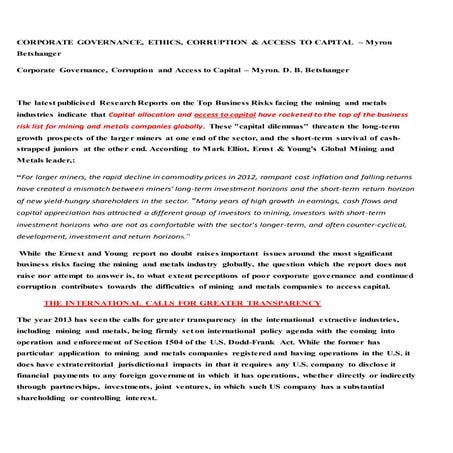 Corporate Governance, Ethics, Corruption and Access to Capital | DOCX