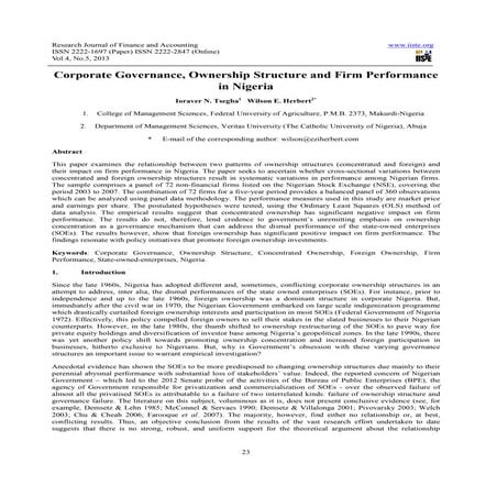 Corporate governance, ownership structure and firm performance in nigeria | PDF