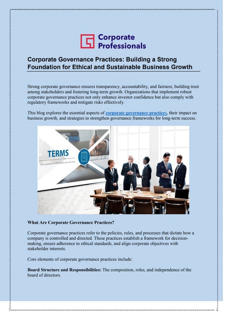 The Imperative of Good Governance and Ethical Practices | PPT