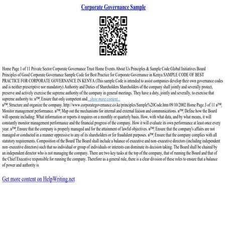 Corporate Governance Sample | PDF