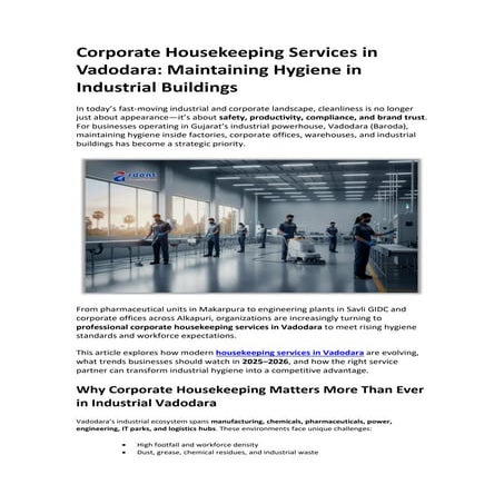 Corporate Housekeeping Services in Vadodara Maintaining Hygiene in ...