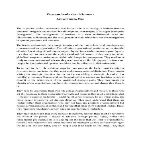 Corporate Leadership - A Summary | DOCX