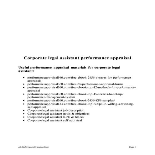 Corporate legal assistant performance appraisal | DOCX