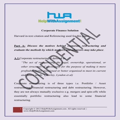 Corporate Restructuring Finance Sample Assignment | PDF