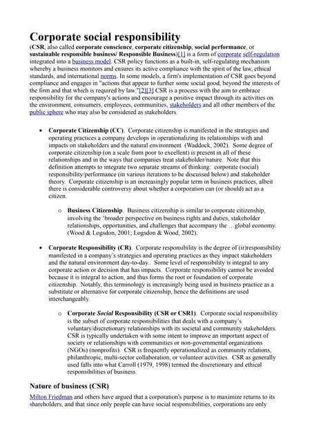 Corporate social responsibility lecture notes | PDF | Green Solutions ...