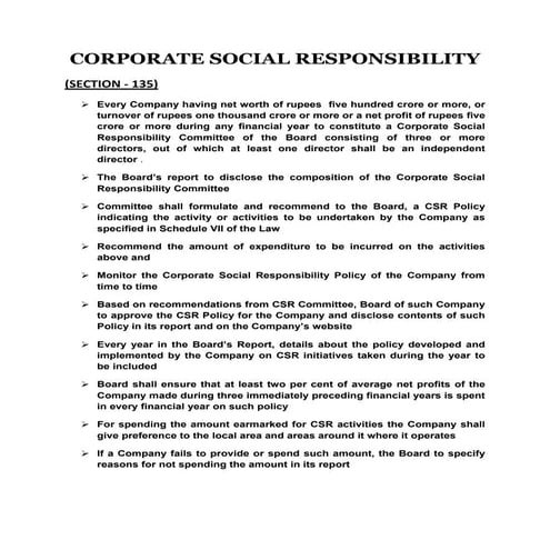 CORPORATE SOCIAL RESPONSIBILITY AS PER NEW | PDF