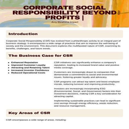 Corporate Social Responsibility Beyond Profits Arvy Ebrahime Impact | PDF