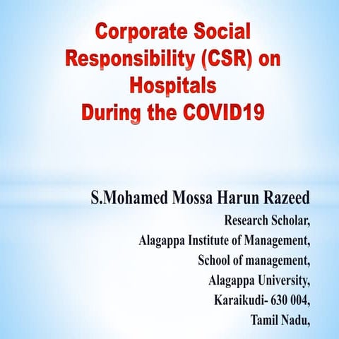 Corporate social responsibility (CSR) on Hospitals | PPTX