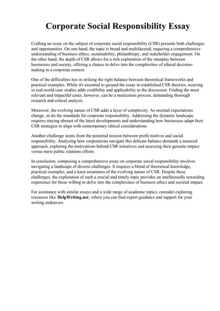 Csr abstract | DOCX | Business | Business and Finance