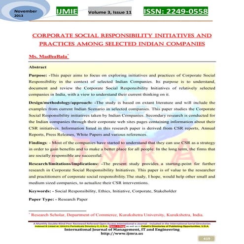 Project on corporate social responsibility | PDF