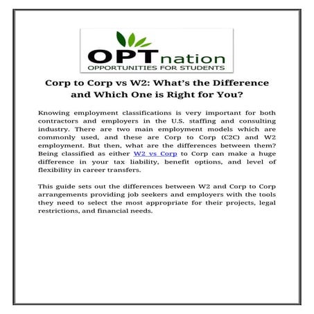 Corp to Corp vs W2_ What’s the Difference and Which One is Right for ...