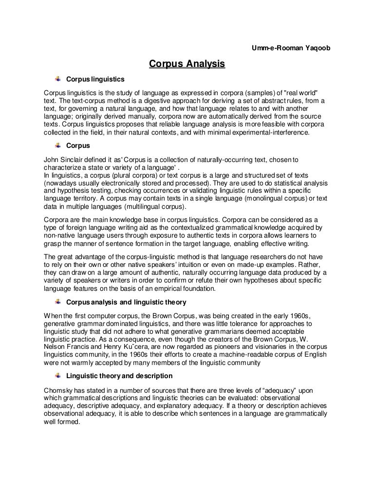 Corpus Analysis in Corpus linguistics