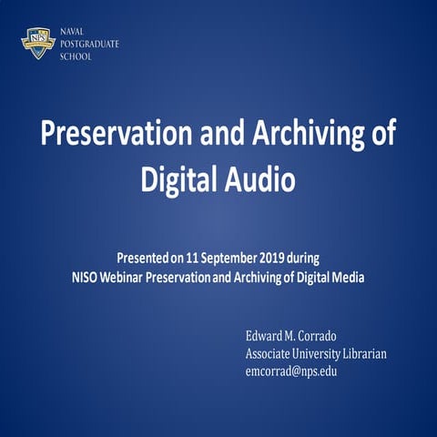Corrado "Preservation and Archiving of Digital Audio" | PPT