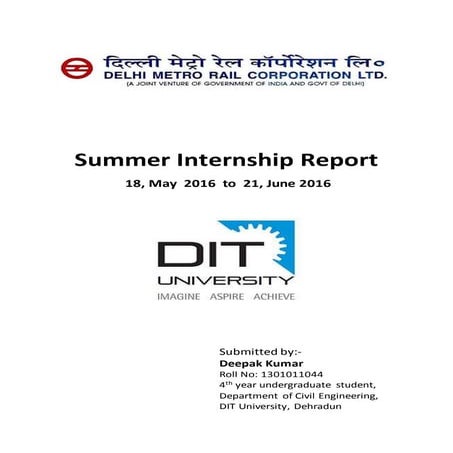 DMRC SUMMER INTERNSHIP REPORT | DOCX
