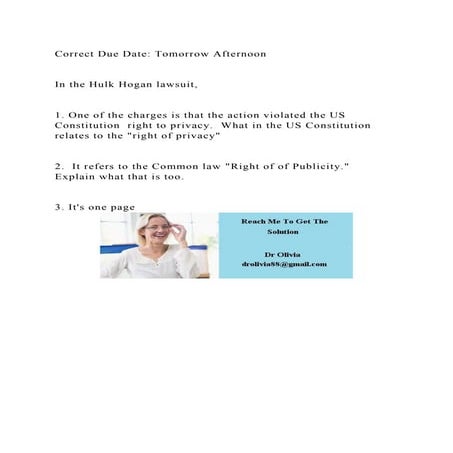 Correct Due Date Tomorrow AfternoonIn the Hulk Hogan lawsuit,.docx