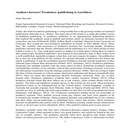 Authors beware! Predatory publishing is worthless | PDF