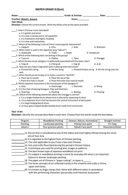 SUMMATIVE EXAMINATION IN MUSIC 8 SY 2023 | DOCX