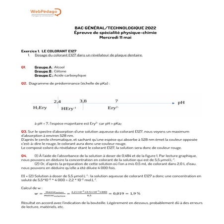 BAC 2022 - Corrigé physique-chimie | PDF