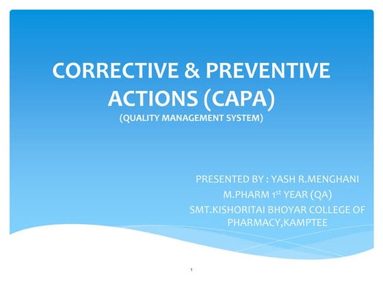 corrective and preventive action (CAPA) | PPTX | Pharmaceutical ...