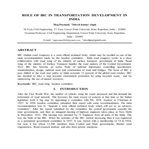 IRC Catalogue for list of IRC codes used in Infra projects | PDF