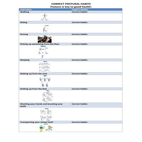 Worksheet "Corrects Postural Habits" in theory class 1º ESO Secciones | DOC