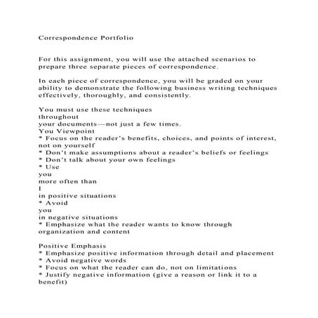 Correspondence PortfolioFor this assignment, you will use the .docx