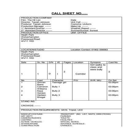 Call sheet | PDF