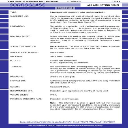 Corroglass 600 laminating resin | PDF