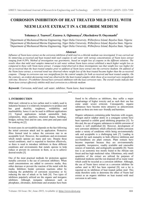 Review: Eco-Friendly Corrosion Inhibitors on Mild Steel in Acidic Medium | PDF | Chemistry | Science