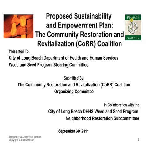 Proposed Sustainability and Empowerment Plan: The Community Restoration ...