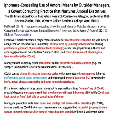 Ignorance-Concealment by Amoral Means by Outsider Managers, a Covert ...