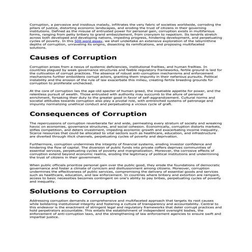 500 Words Essay On How Corruption Works in Society | PDF