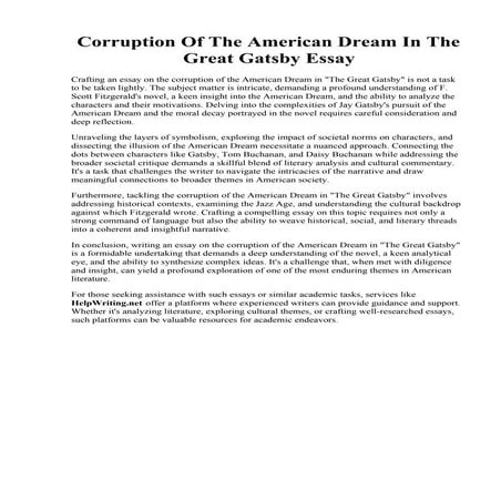 Corruption Of The American Dream In The Great Gatsby Essay | PDF